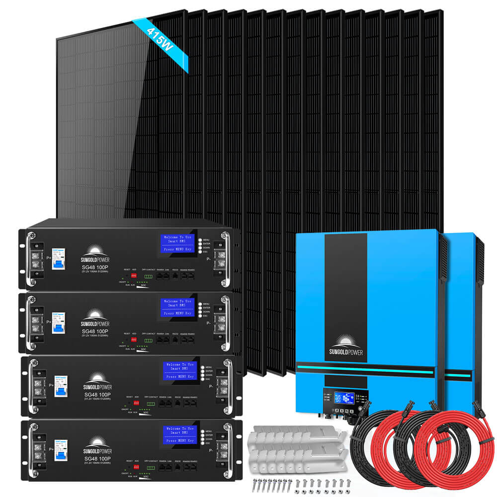 Off-Grid Solar Kit 13000W 48VDC 120V/240V LifePo4 20.48KWH Lithium Bat ...