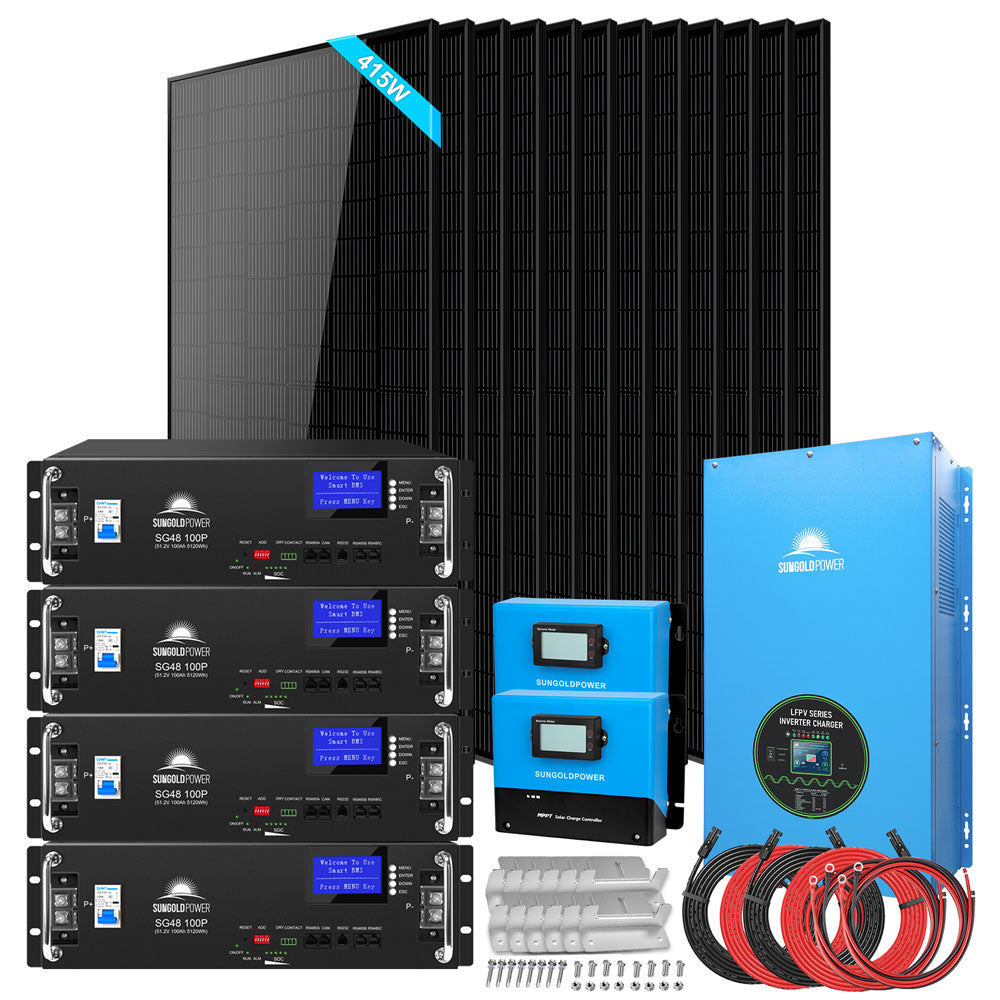 Off-Grid Solar Kit 12000W 48VDC 120V/240V LifePo4 20.48KWH Lithium Bat - SunGoldPower